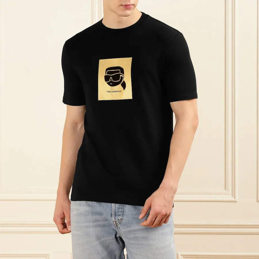 Karl Lagerfeld Men Black Gold-Square Doll Face Print T-shirt – Be ...